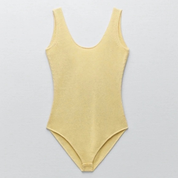 Zara | Tops | Zara Tops Zara Knit Bodysuit With Low Back In Yellow ...